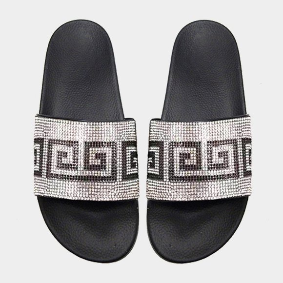 Shoes | Bling Greek Patterned Slide Sandal Slippers | Poshmark